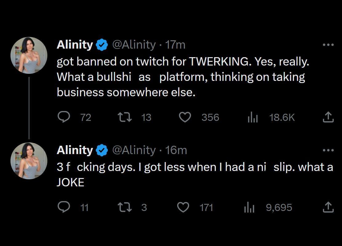 "Bullsh*t ass platform": Alinity blasts Twitch for allegedly getting banned for twerking ...