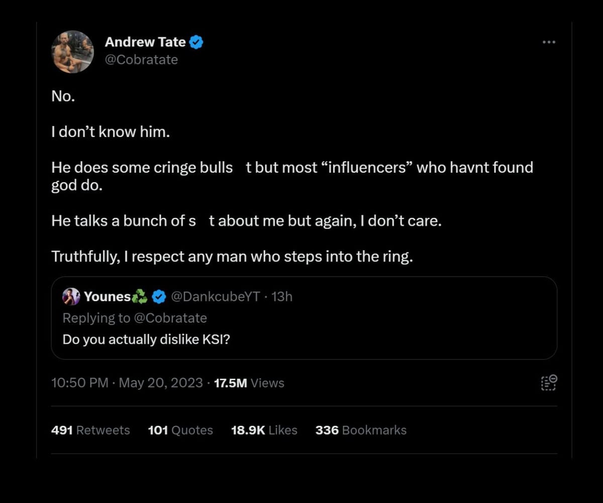 "D*ck eating is crazy" - KSI responds to Andrew Tate saying he doesn't ...