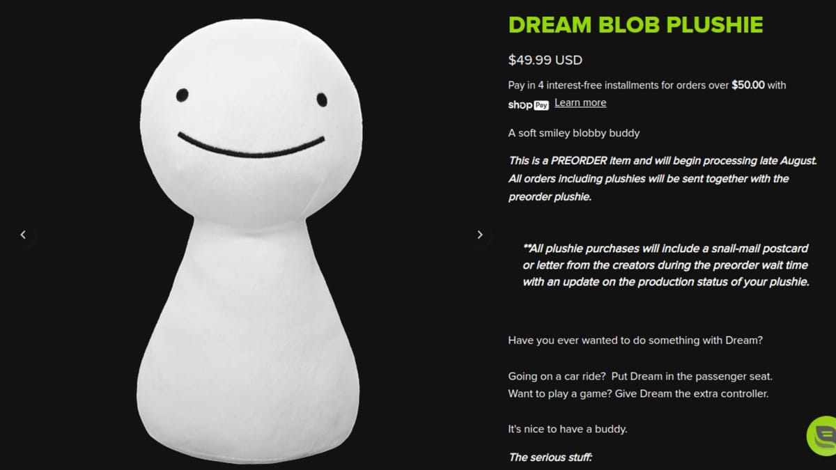 "That's a fu*king rip off" Fans shocked by price of Dream's new plushie