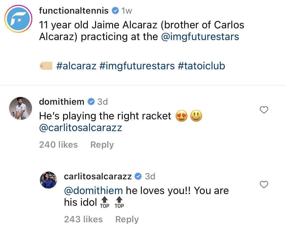 Carlos Alcaraz reveals his younger brother Jaime idolizes Dominic Thiem