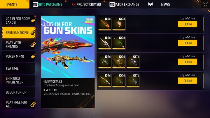 How to get free mythic gun skins in Free Fire MAX