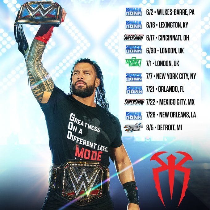 Roman Reigns' WWE schedule announced; major Premium Live Event ...