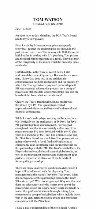 “Well written but also selective outrage” – Fans react to Tom Watson’s ...