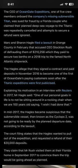 Why did Marc and Sharon Hagle sue Stockton Rush? Florida couple drops ...