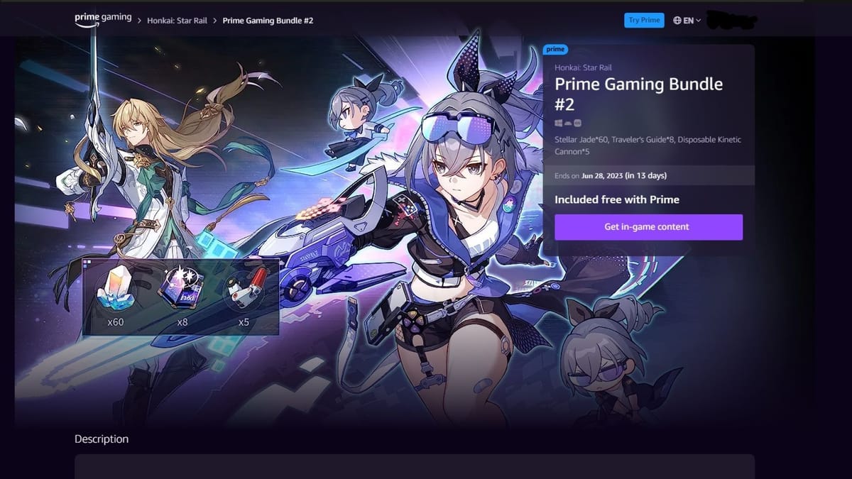 How to redeem Amazon Prime Gaming rewards for Honkai Star Rail?