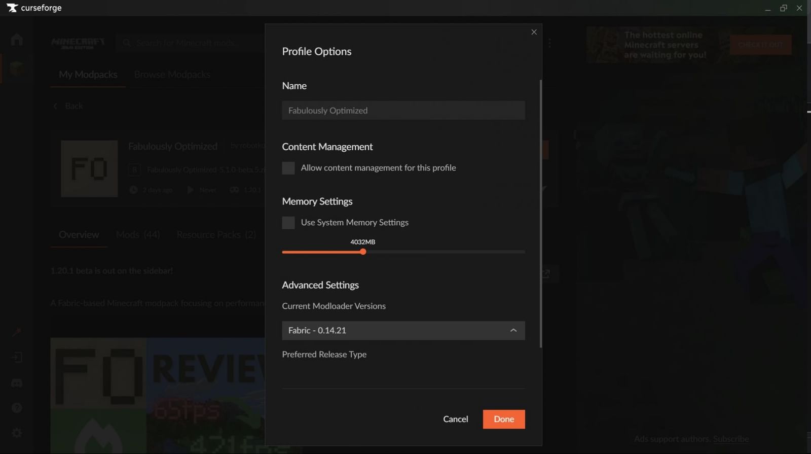 How to download and install modpacks for Minecraft 1.20