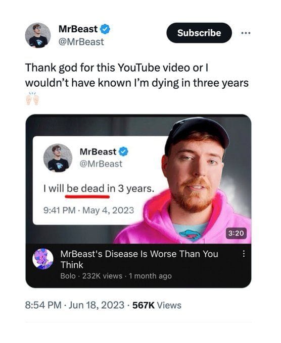 "I wouldn’t have known I’m dying in three years" - MrBeast slams ...