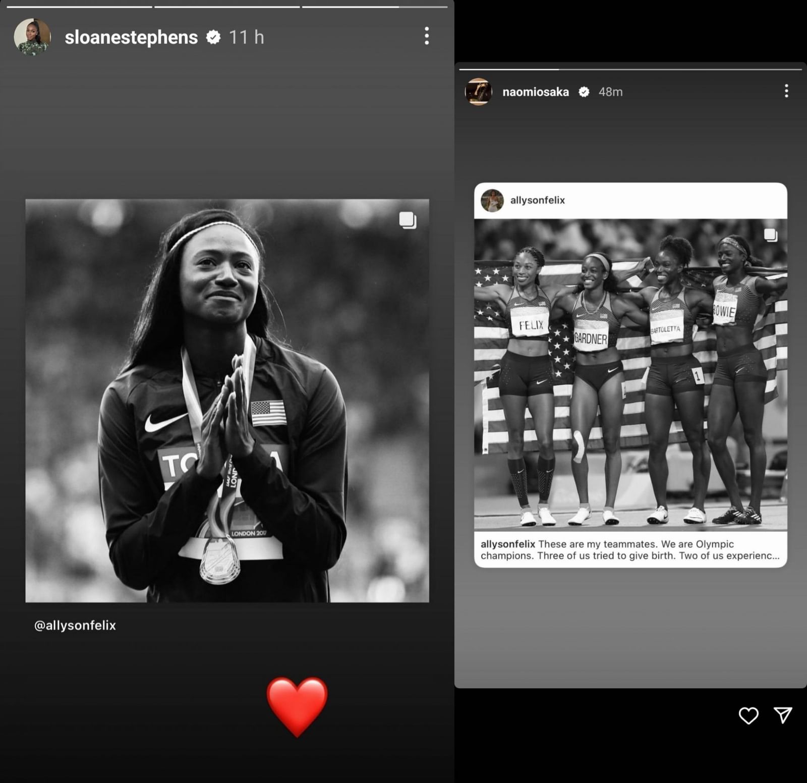 Sloane Stephens and Naomi Osaka react to Allyson Felix raising awareness about Black maternal ...