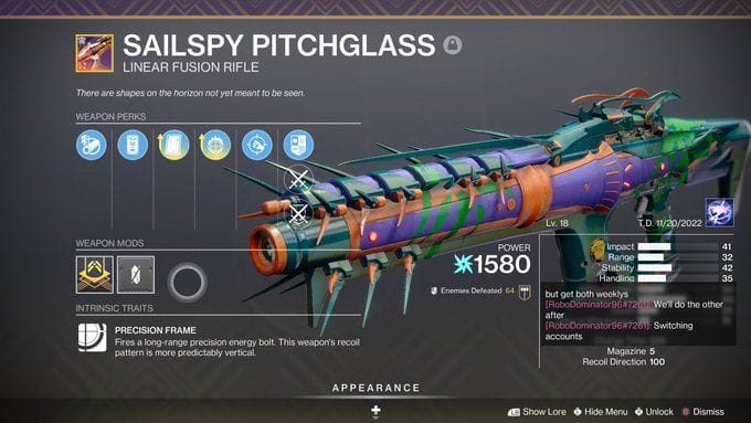 Destiny 2 god roll guide: Sailspy Pitchglass for PvE and PvP