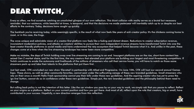 "The backlash is a result of years of anti-creator policy": OTK ...