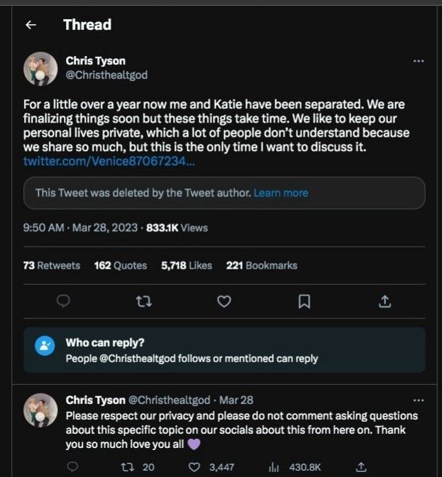 Did Chris Tyson leave his wife for Karl?