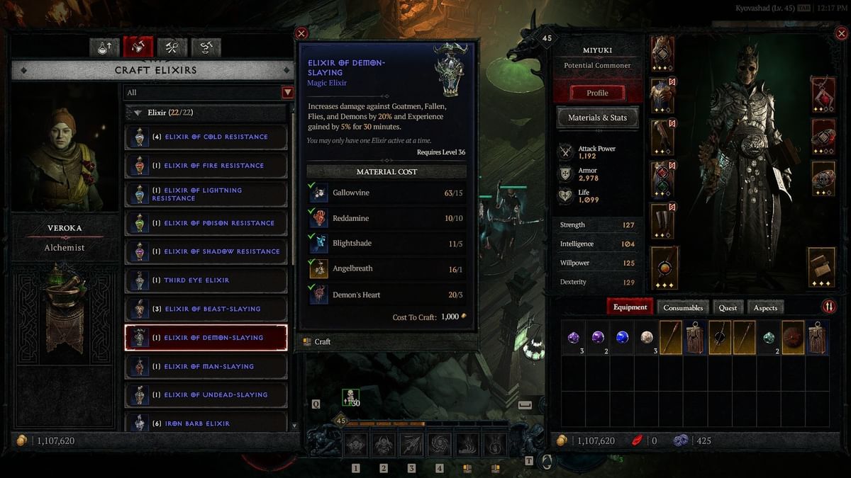 Diablo 4 Elixir of Demon-Slaying: Types, recipe, effects, and more