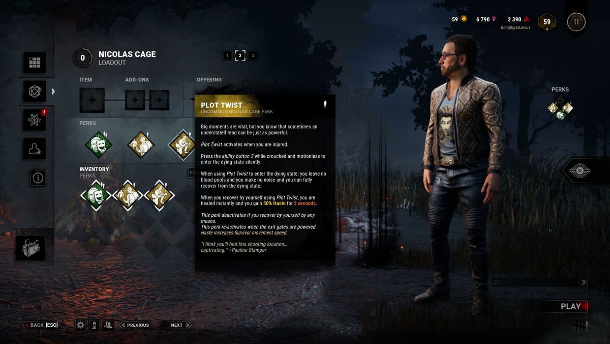 What are Nicolas Cage’s Perks in Dead By Daylight?