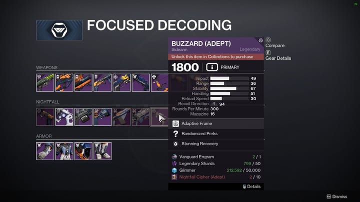 Destiny 2 Buzzard Sidearm god rolls, how to get, and more