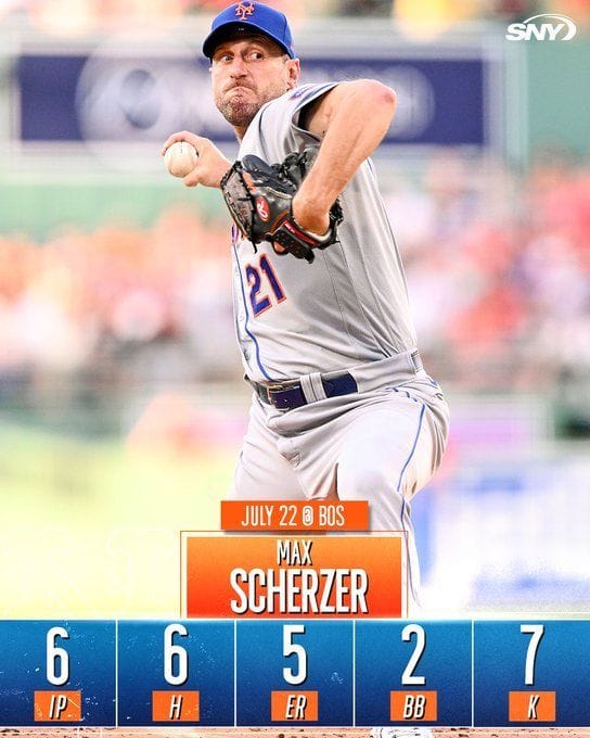Mets fans want Max Scherzer gone after pitcher's poor outing vs Red Sox ...