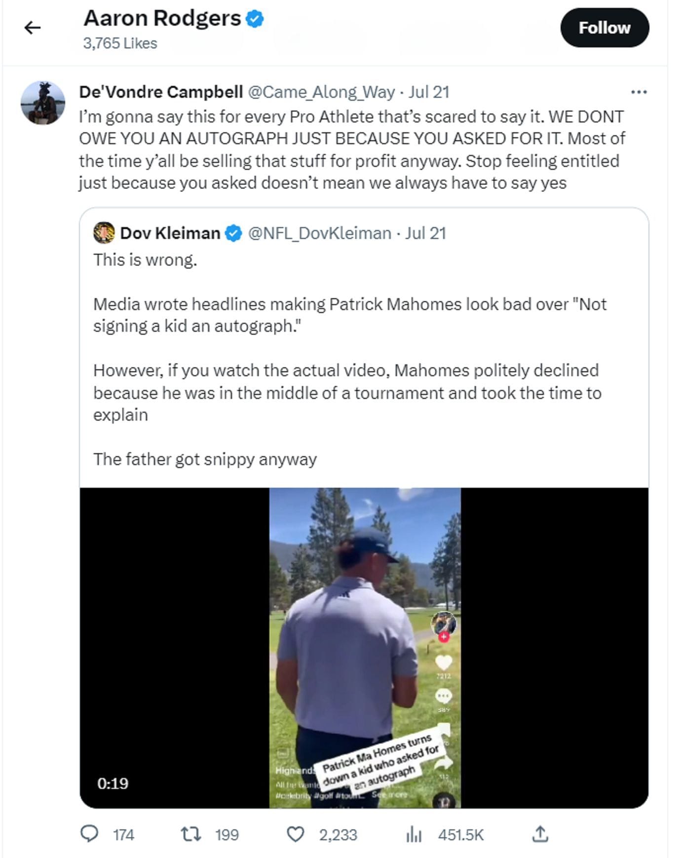 Aaron Rodgers’ Twitter activity highlights Jets QB’s take on viral ...