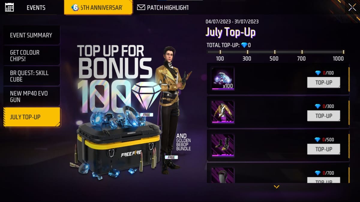 Free Fire July Top-Up event: Get free additional diamonds and Golden ...
