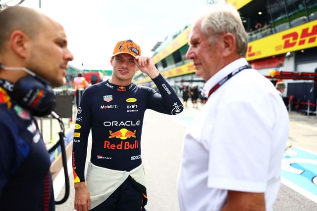 Helmut Marko reacts to Max Verstappen's heated exchange with his race engineer during 2023 F1 ...