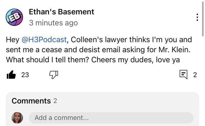 Ethan Klein responds after Colleen Ballinger's lawyer sends cease and ...