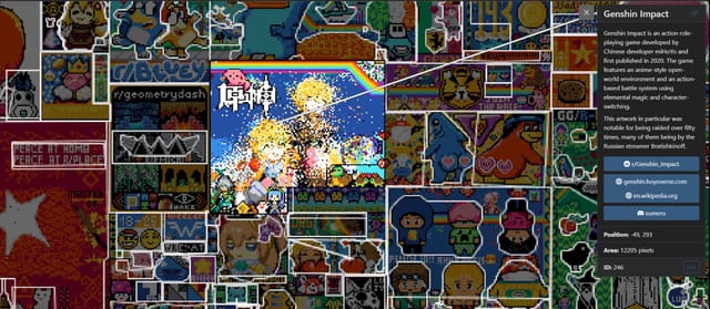 Genshin Impact r/place art heatmap shows the intensity of 50+ raids and ...