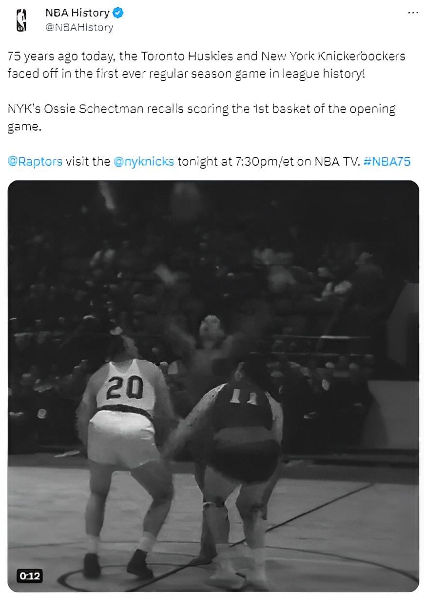 Who won the first-ever NBA Game?