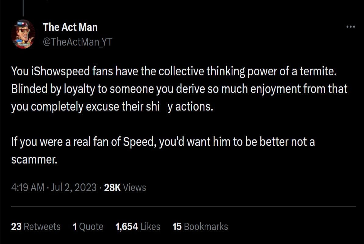 "Copyright-abusing piece of sh*t": Act Man slams IShowSpeed in his ...