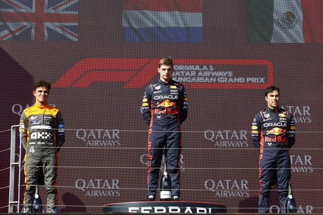 WATCH: Lando Norris whacks Max Verstappen’s €40,000 F1 Hungarian GP trophy during podium ...