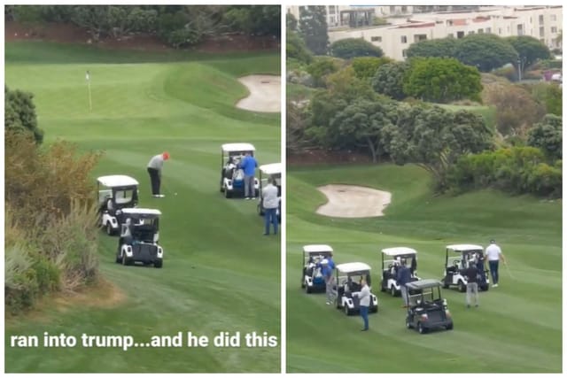 Watch: Donald Trump spotted shanking the ball wide while playing golf ...