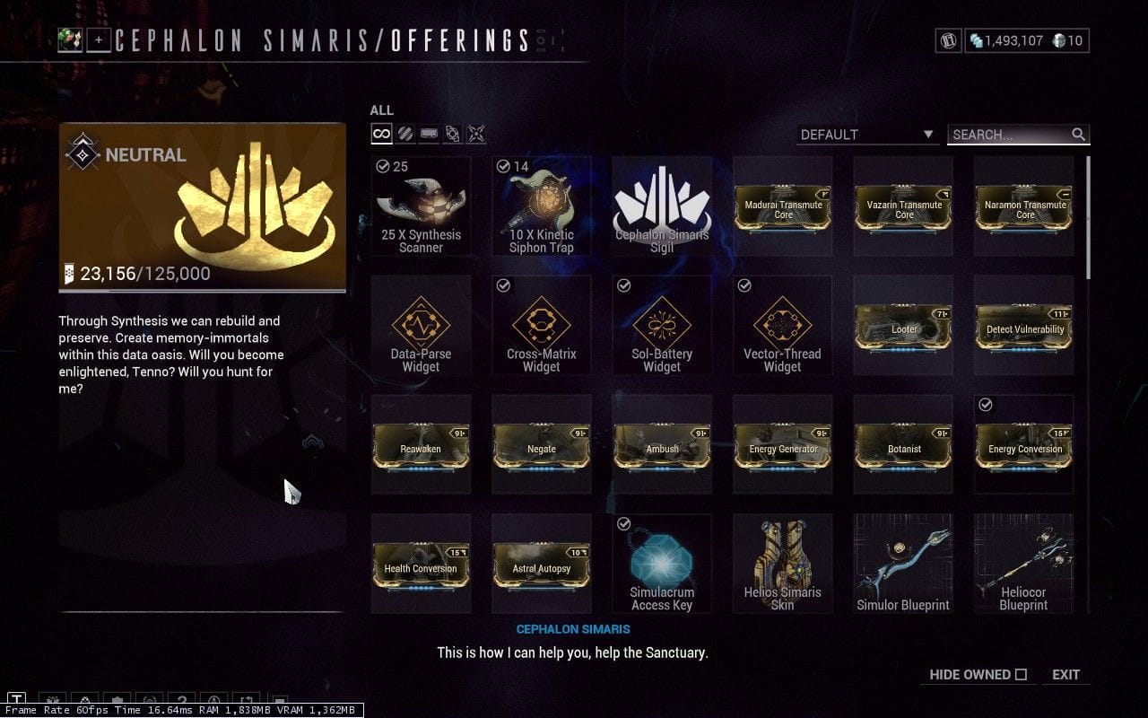 How to get Cephalon Simaris standing in Warframe