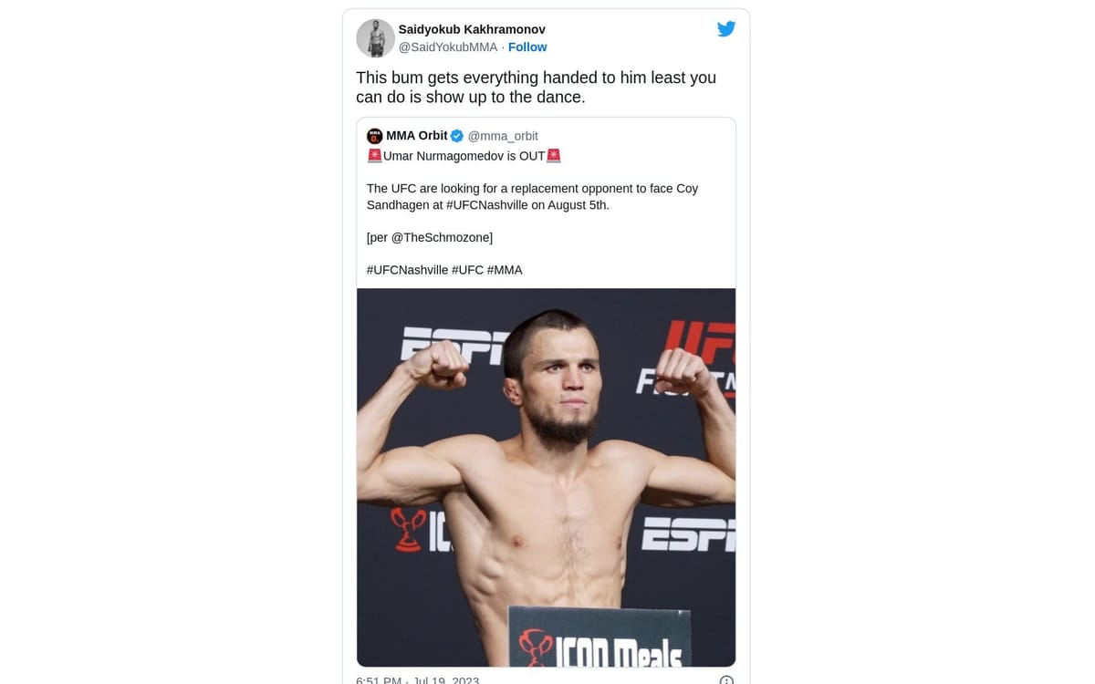 UFC Nashville: Umar Nurmagomedov labeled a "bum" by former opponent ...