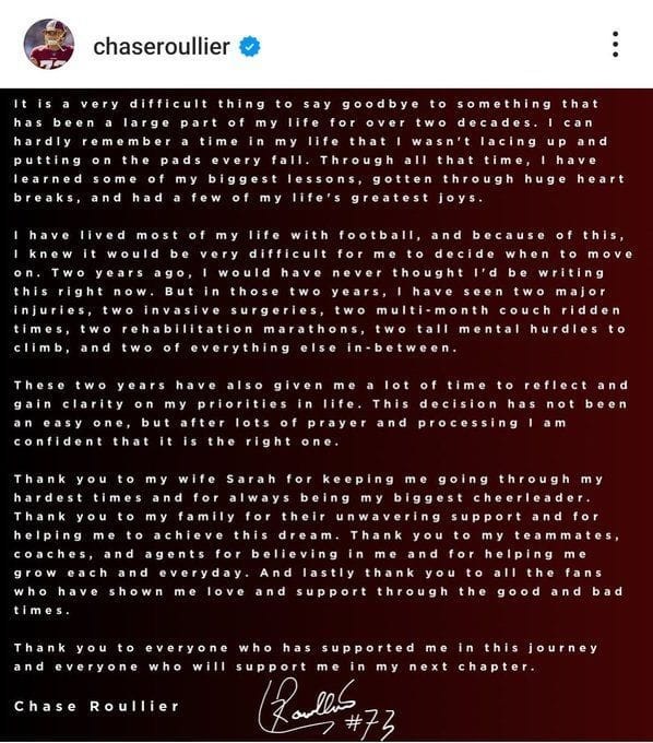 Chase Roullier contract: How much did ex-Commanders Center make in NFL?