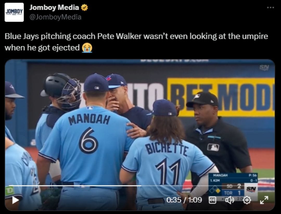 What happened to Pete Walker? Blue Jays pitching coach ejected from ...
