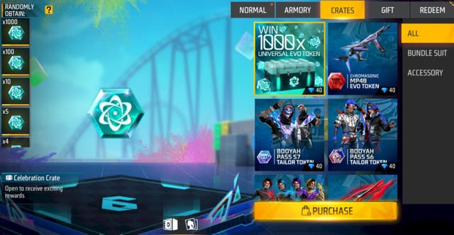 How to purchase Free Fire Universal Evo Token Crate to win 1000x Tokens ...
