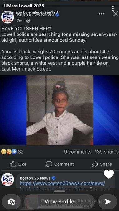 Where was Anna from Lowell MA last seen? Search for missing 7-year-old ...
