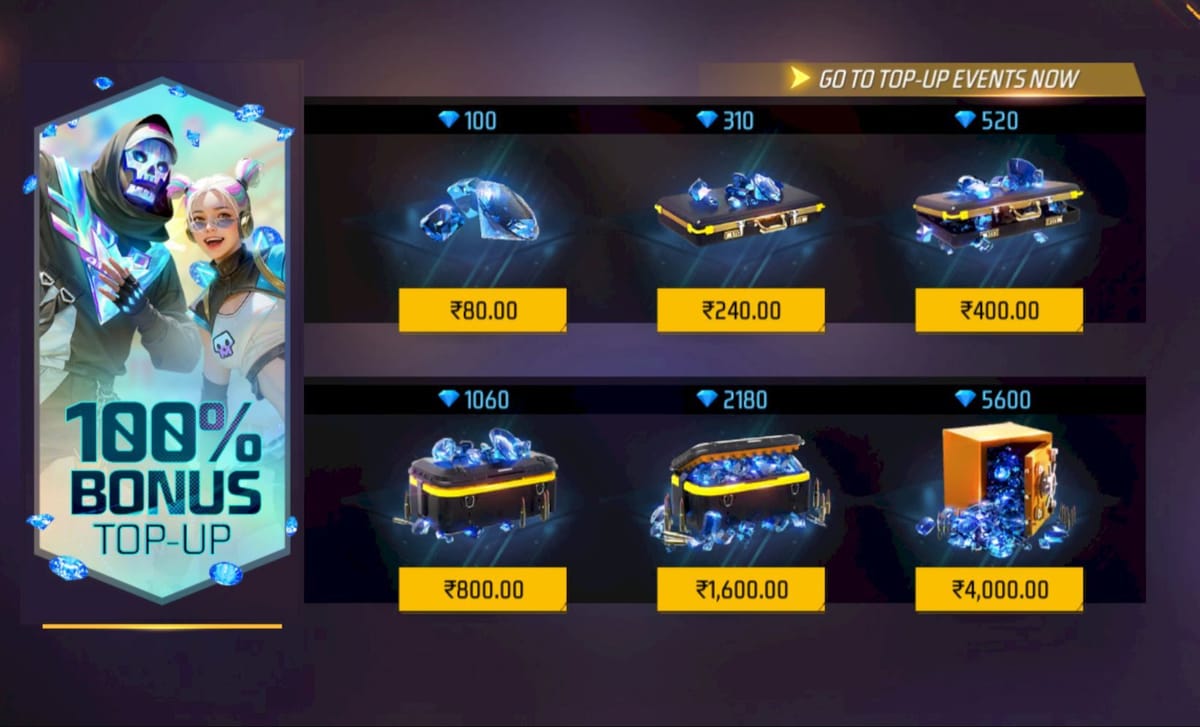 Free Fire MAX 100% Bonus Top-Up event: How to get double diamonds