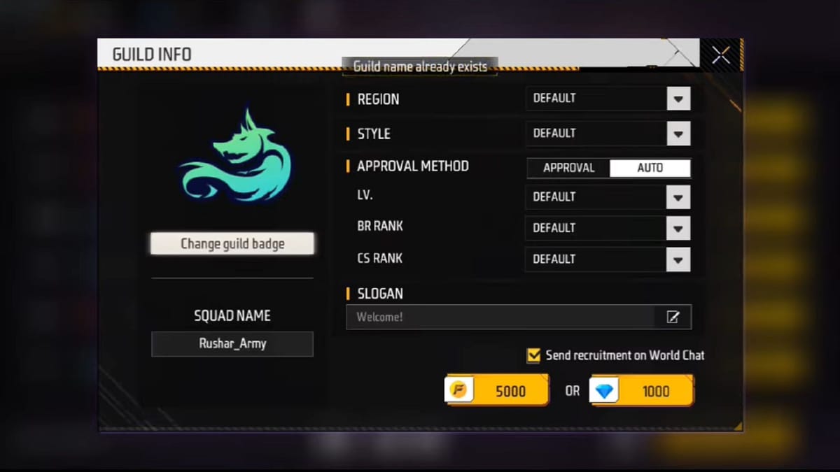 Best Free Fire guild names in 2025