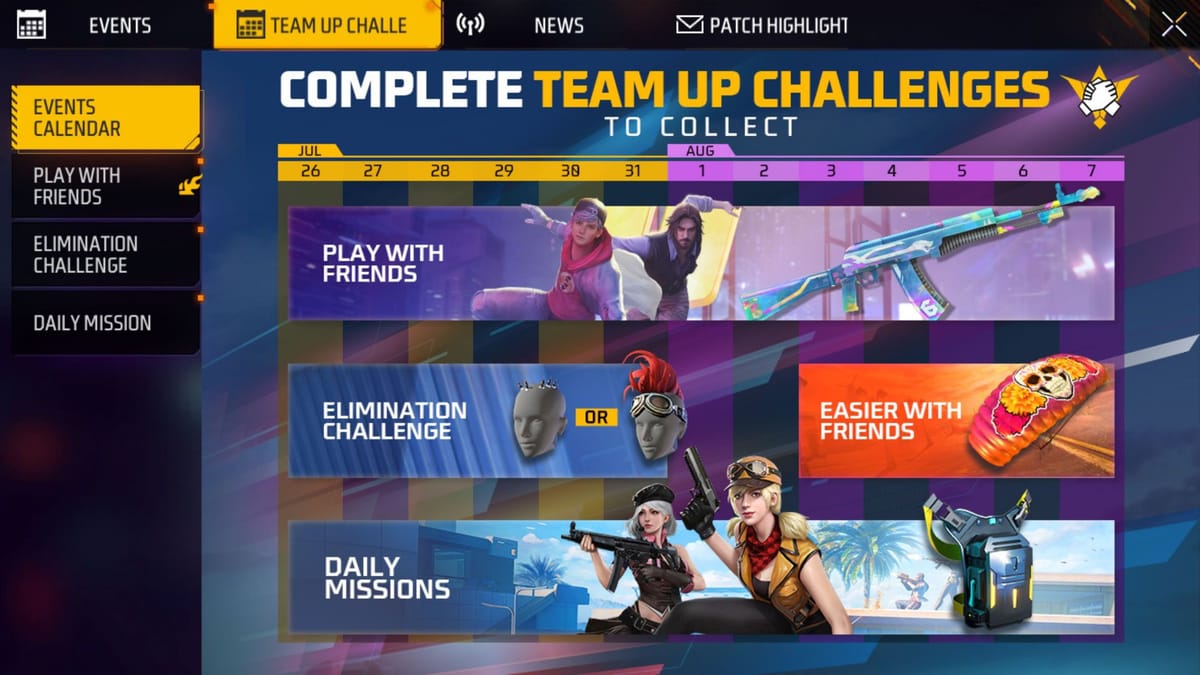 Garena reveals Free Fire MAX Team Up Challenge event calendar
