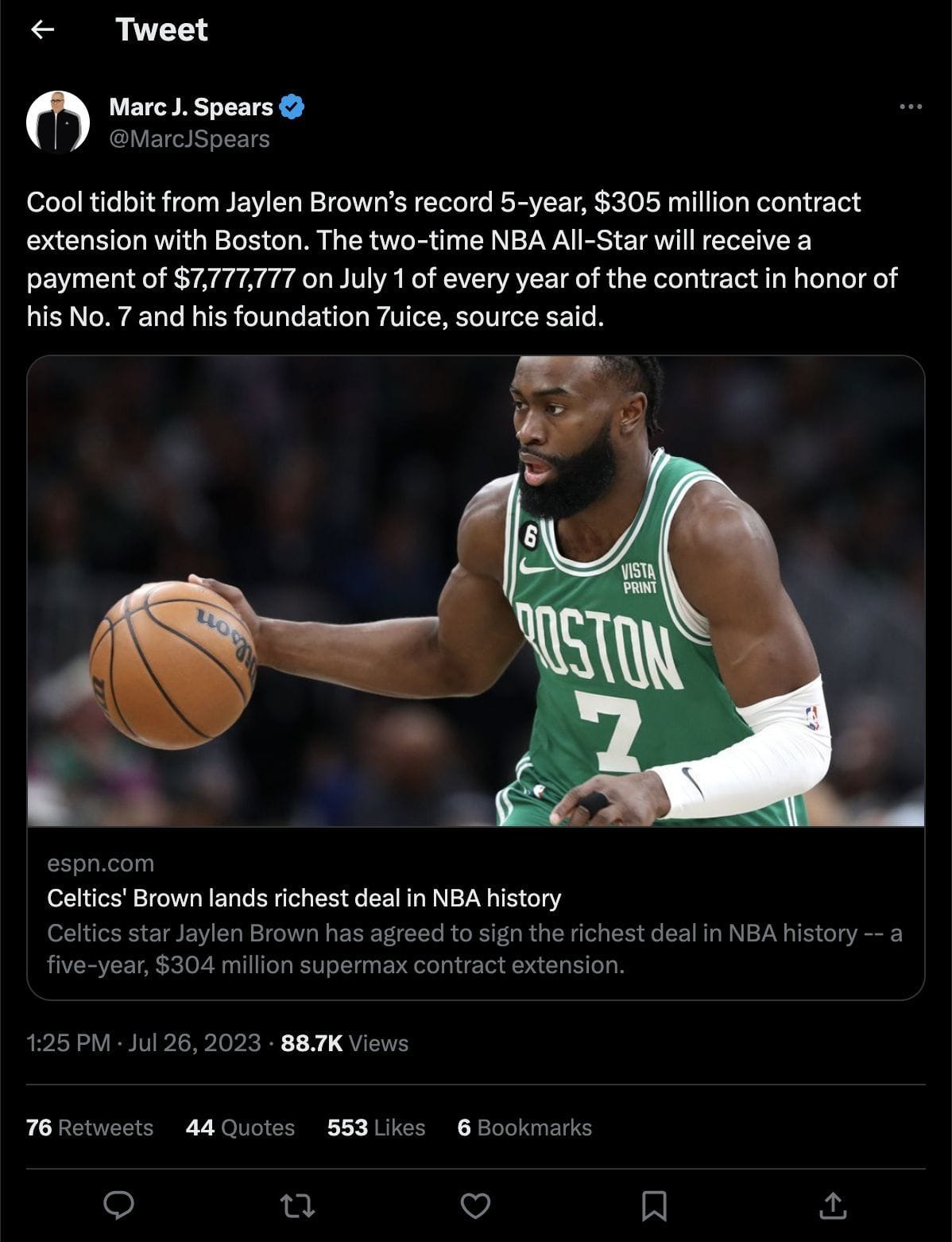 Why is Jaylen Brown going to get $7,777,777 on July 1 of every year of ...