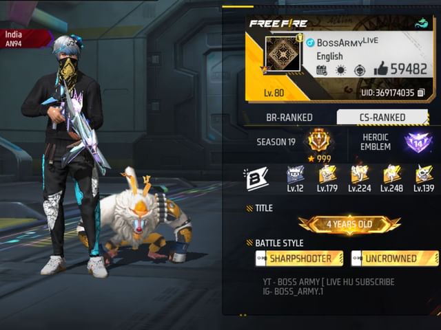 Boss Army’s Free Fire ID, stats, rank, guild, and more
