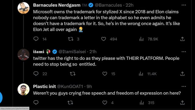 Twitter handle @X taken without payment, offered merch in compensation