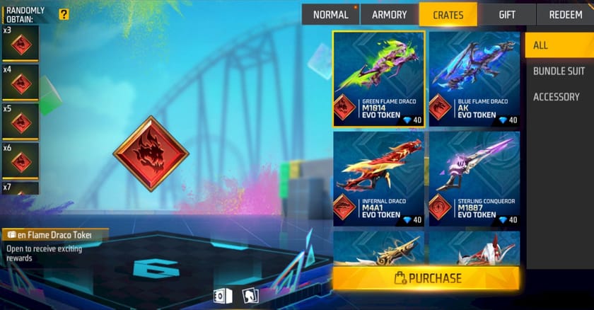 How to purchase Free Fire Universal Evo Token Crate to win 1000x Tokens ...