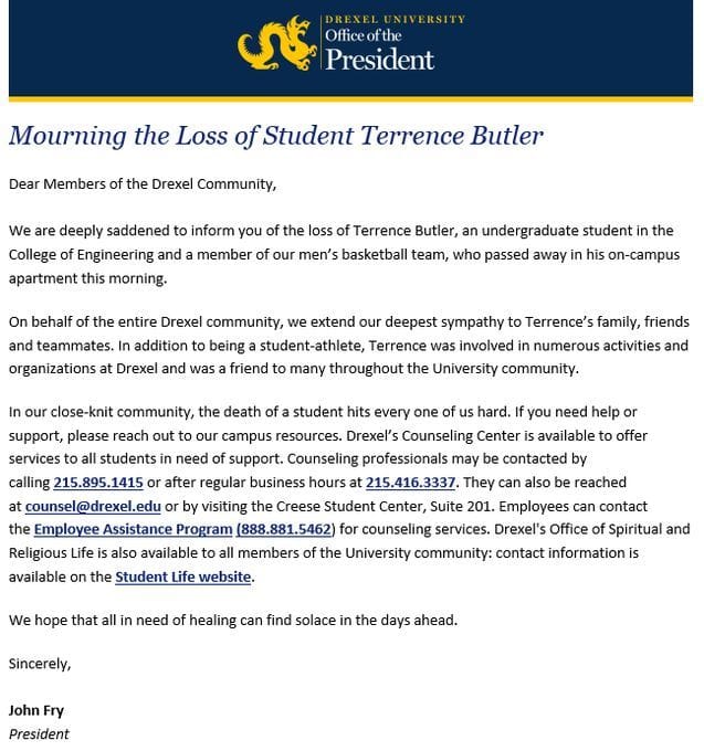 Who was Terrence Butler? Tributes pour in as Drexel University ...