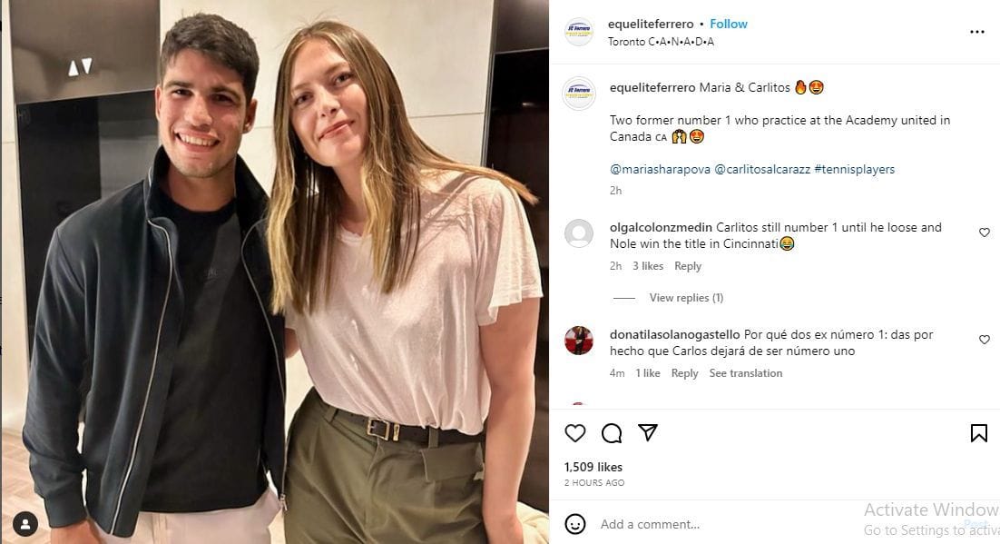 Carlos Alcaraz meets Maria Sharapova during Russian's visit to Canada