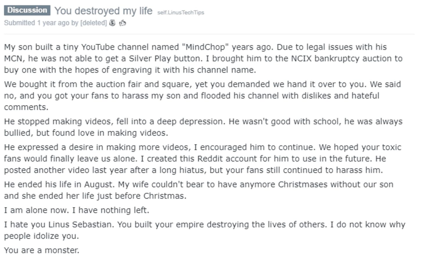 LTT: "The same toxic components caused Madison to be 'scared of what ...