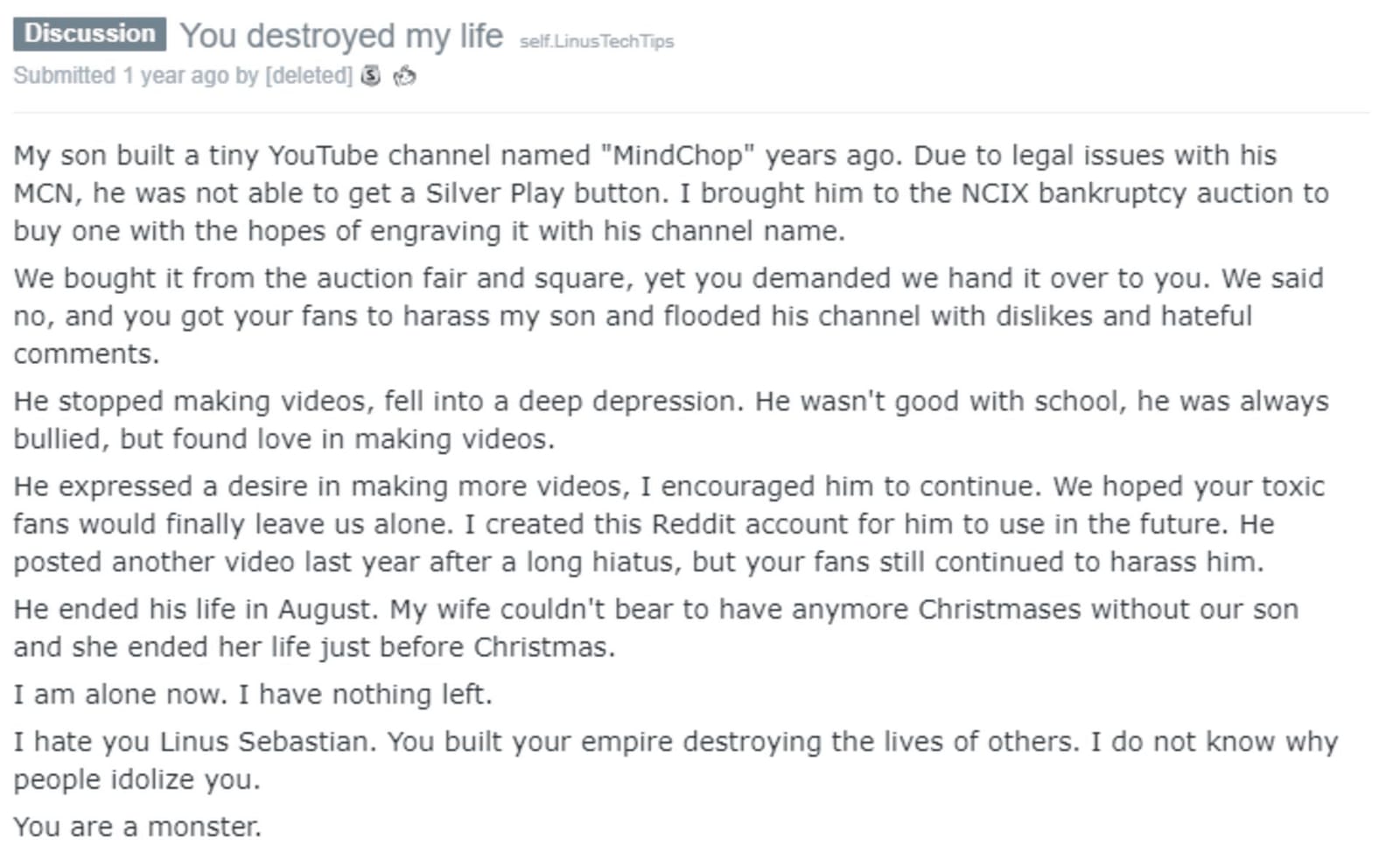 LTT: "The same toxic components caused Madison to be 'scared of what ...