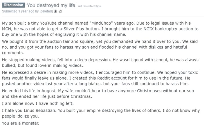 LTT: "The same toxic components caused Madison to be 'scared of what ...