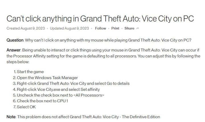 How to fix the GTA Vice City mouse not working bug: A step-by-step guide