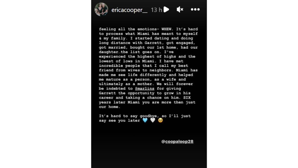 Garrett Cooper's wife, Erica, bids emotional farewell to Marlins after ...