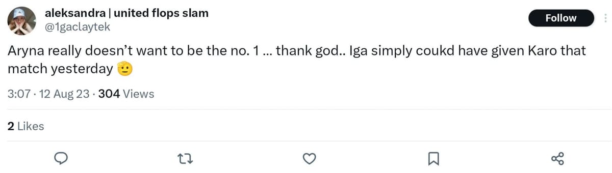 "Really doesn't want to be No. 1" "Unserious girl; when she gets close ...