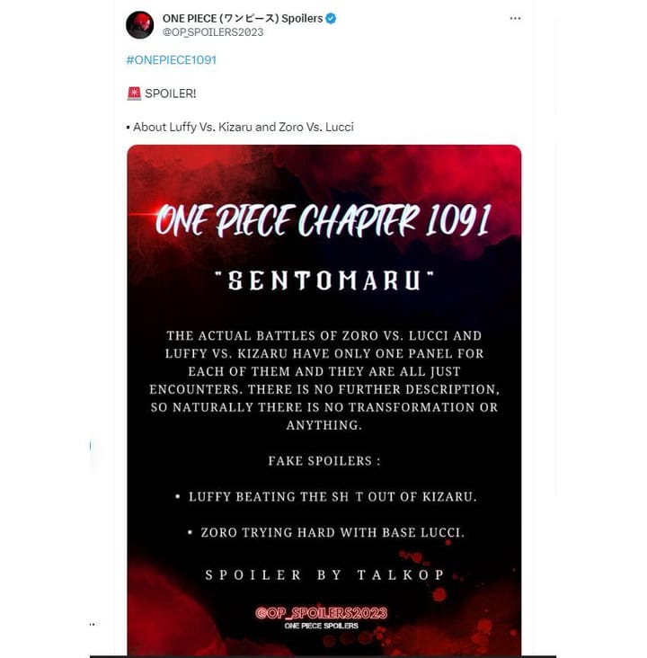 One Piece chapter 1091 spoilers: Zoro faces Lucci as Luffy vs Kizaru begins